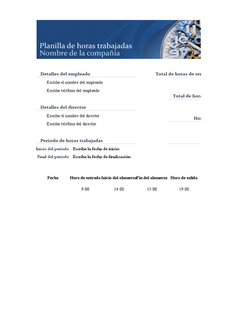 Planilla de Horas Trabajadas Semanal | PDF