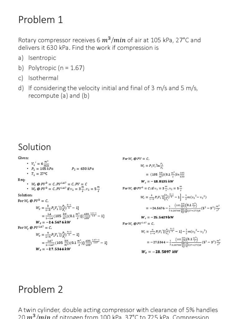 Rotary compressor problem calculations | PDF | Chemistry | Machines