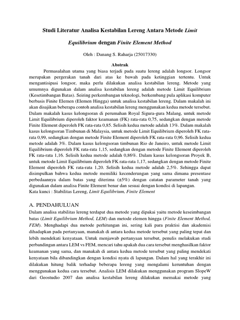Pendahuluan - Studi Literatur Analisa Kestabilan Lereng Antara Metode Limit Equilibrium Dengan ...