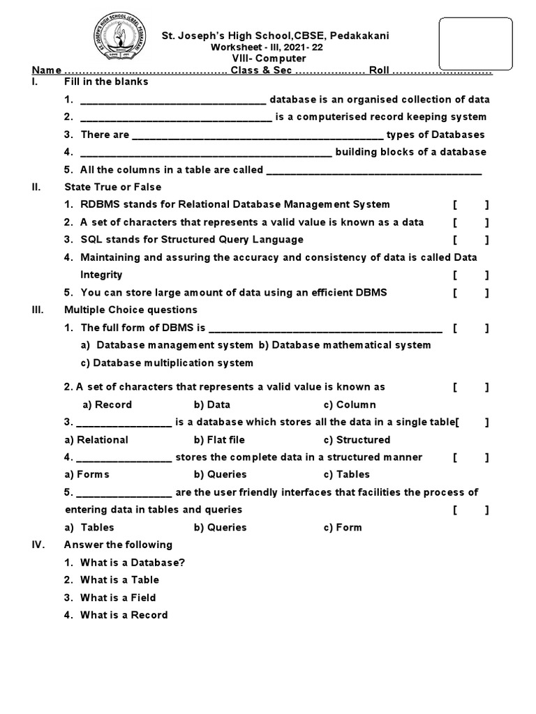 8 Computer Worksheet - 3 | PDF
