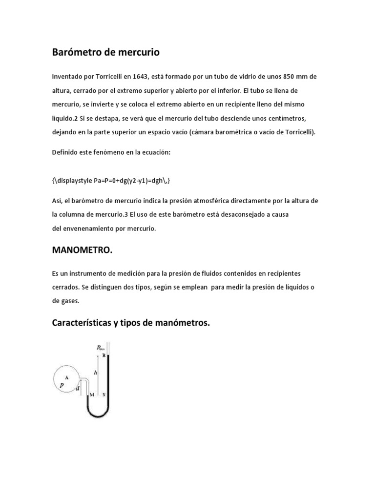 Barómetro de Mercurio MRTIN ELIAS CHA | PDF | Medida de presión ...