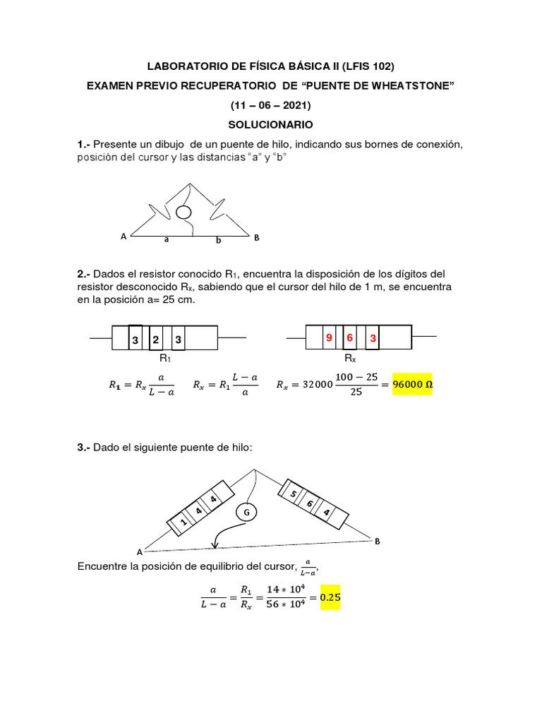 Solucionario Del Examen Previo De Puente De Wheatstone Pdf