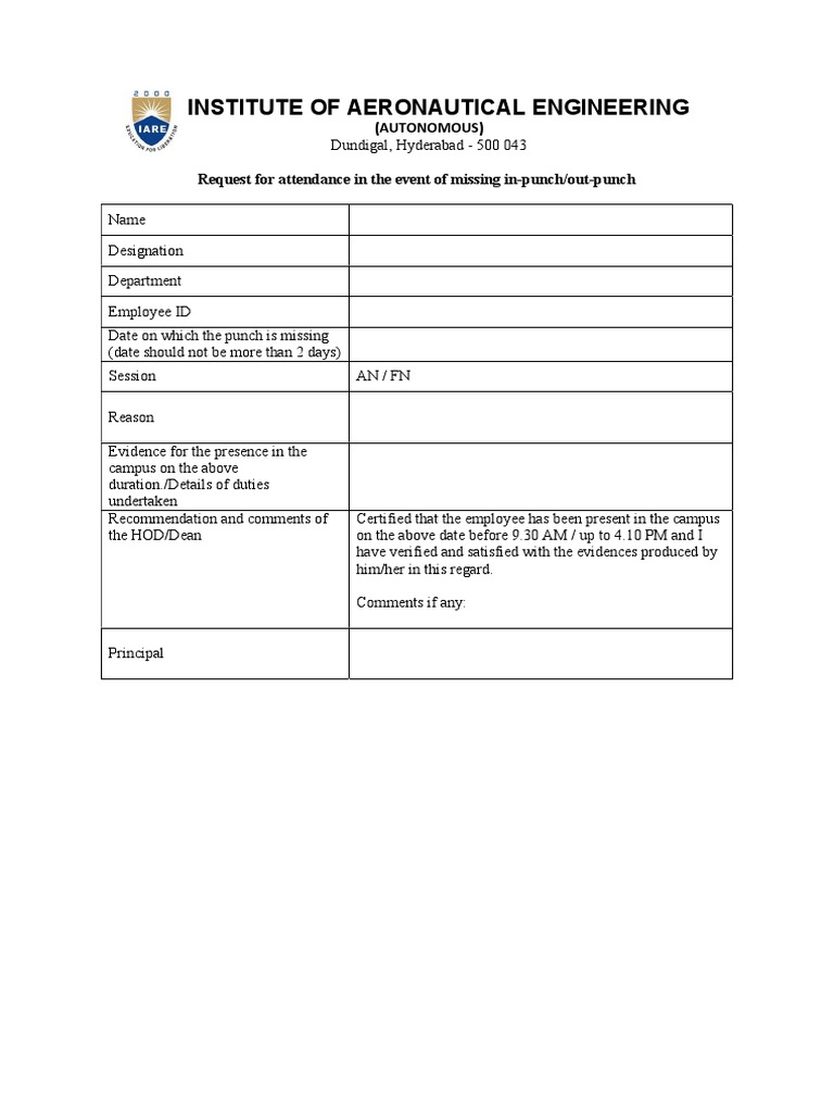 Attendance Request for Missing Punch | PDF