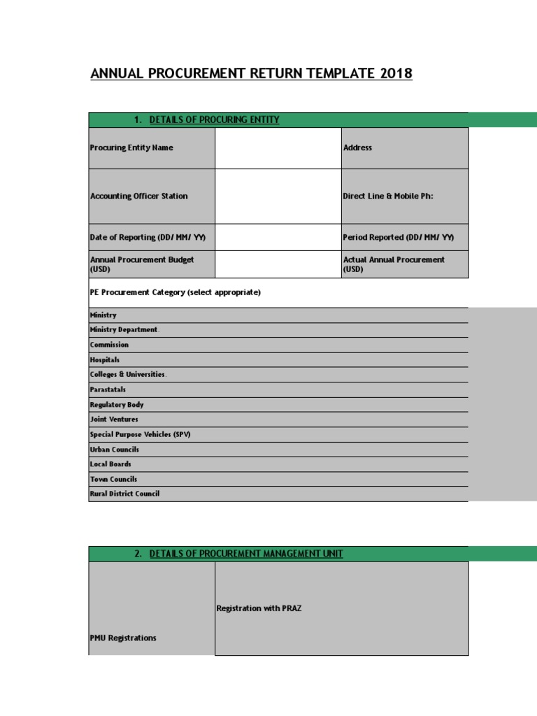 2018 Annual Procurement Return Template | PDF | Procurement | Business