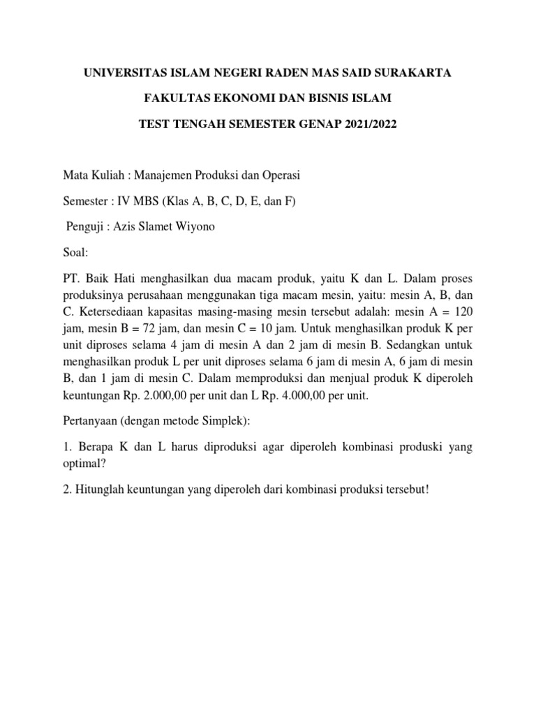 Uts M. Pro&Op - Norma Meysawati - 205211165 - Mbs 4e | PDF