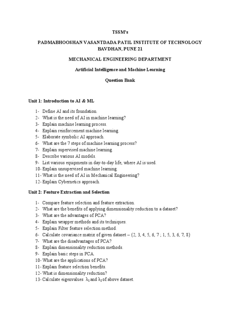 AIML Question Bank | PDF | Computers | Technology & Engineering