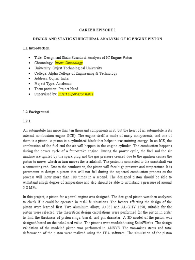 Design and Static Structural Analysis of an Internal Combustion Engine ...