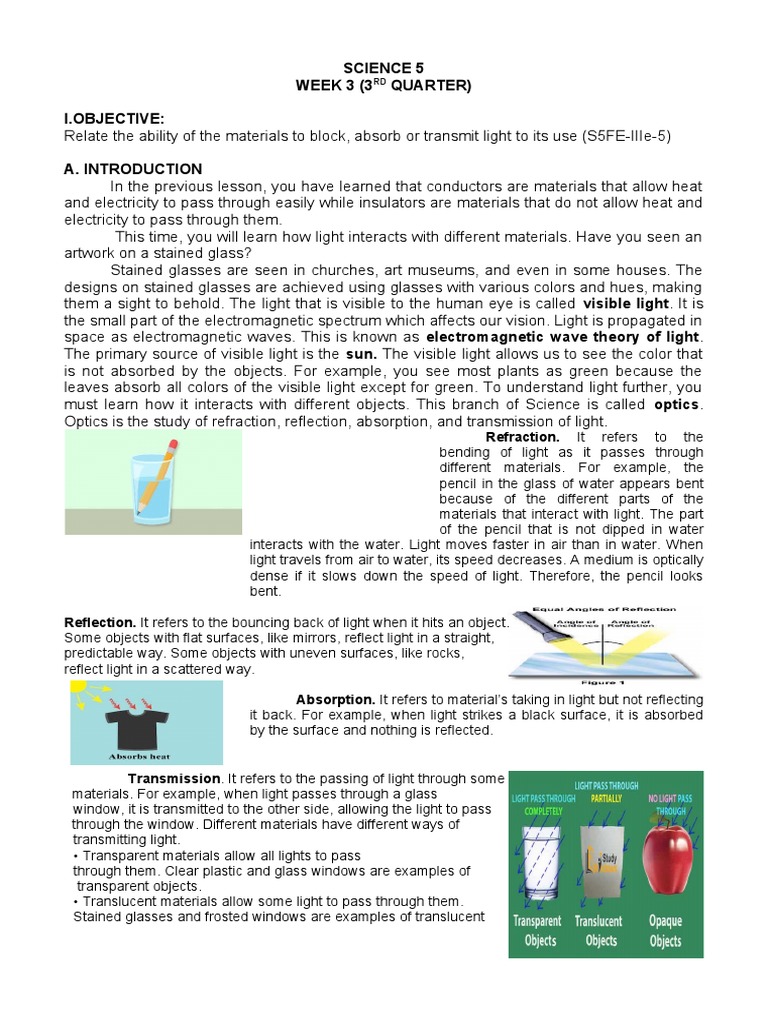 SCIENCE 5 Week 3-4 3RD QUARTER | PDF | Light | Electromagnetic Radiation