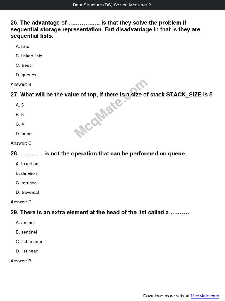 Data Structure Ds Solved Mcqs Set 2 Pdf Array Data Structure