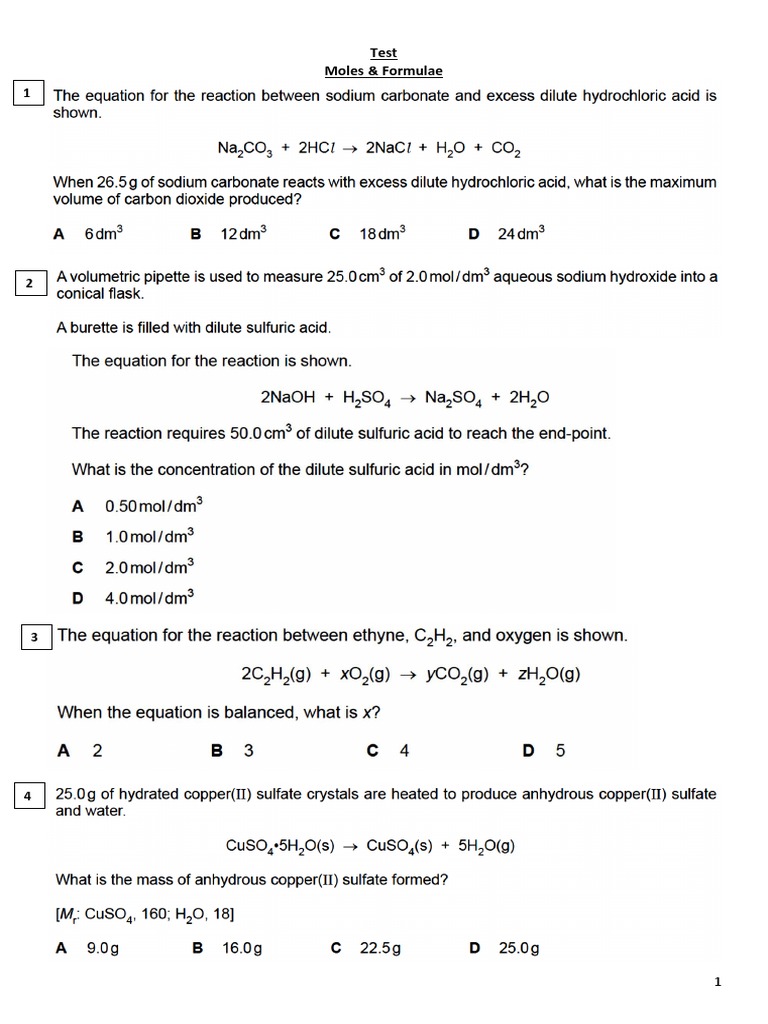 Chemistry Worksheet | PDF