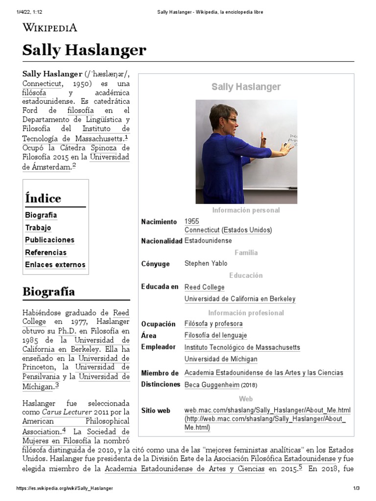 Sally Haslanger - Wikipedia, La Enciclopedia Libre | PDF