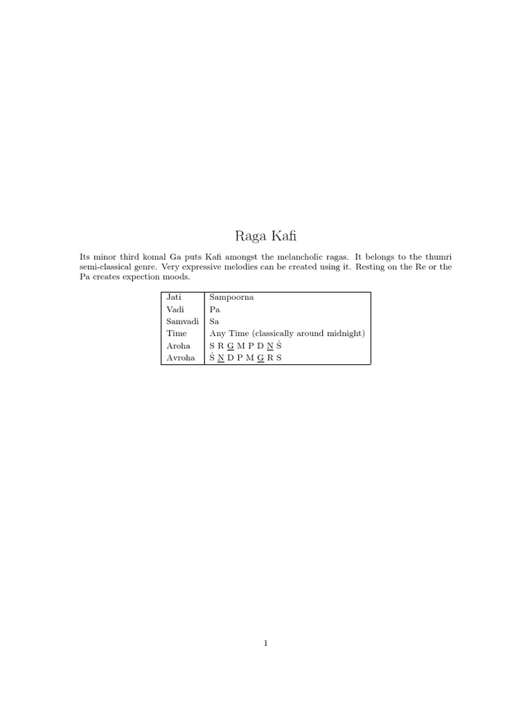 Raga Kafi: A Melancholic Indian Classical Music Composition | PDF ...