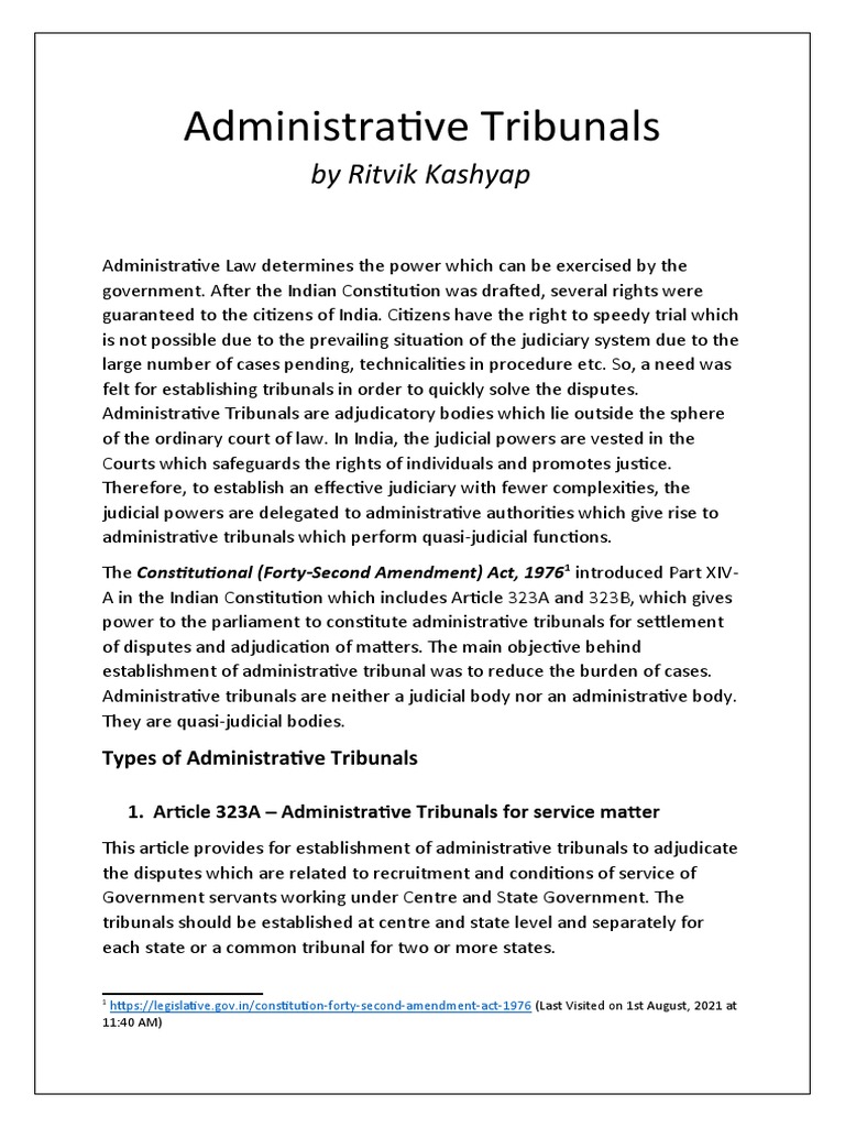 Administrative Tribunals: by Ritvik Kashyap | PDF | Tribunal | Supreme ...