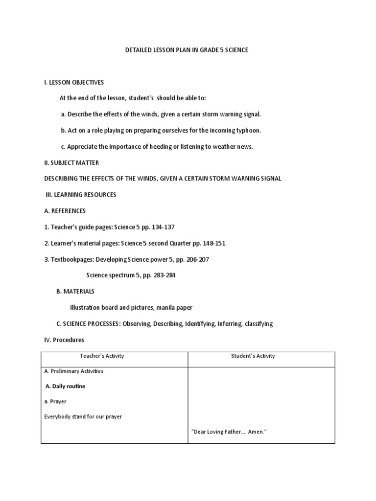 Grade 5 Science: Storm Signals Lesson Plan | PDF | Typhoon | Disasters