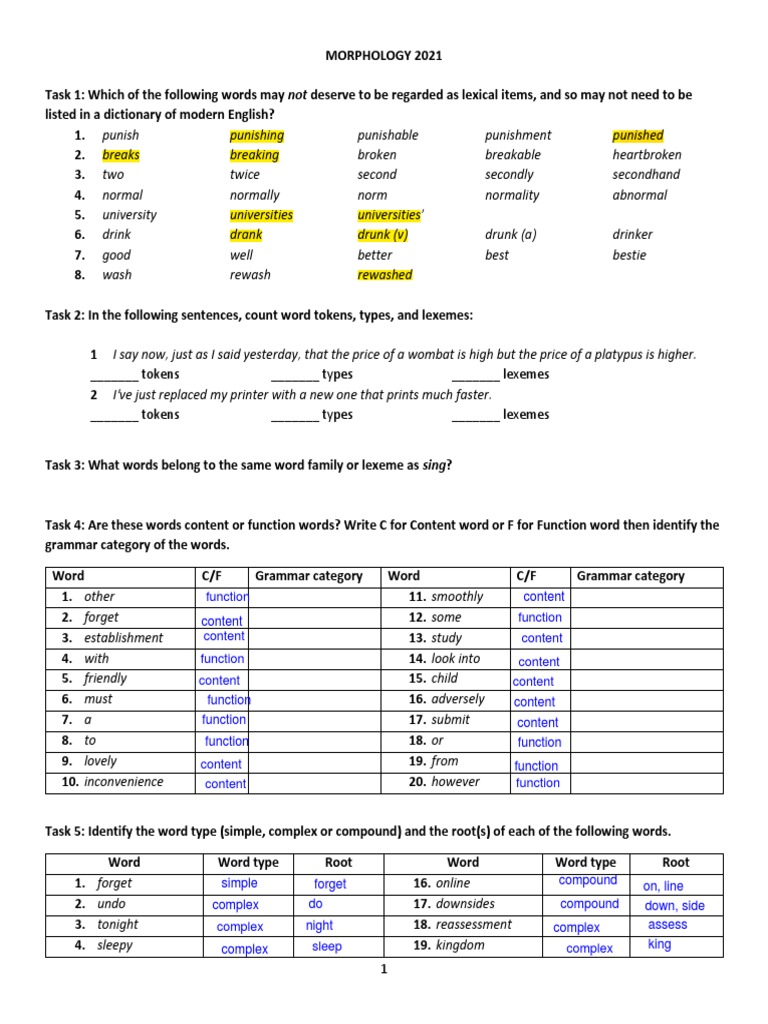 Morphology Practice | PDF | Word | Lexicon