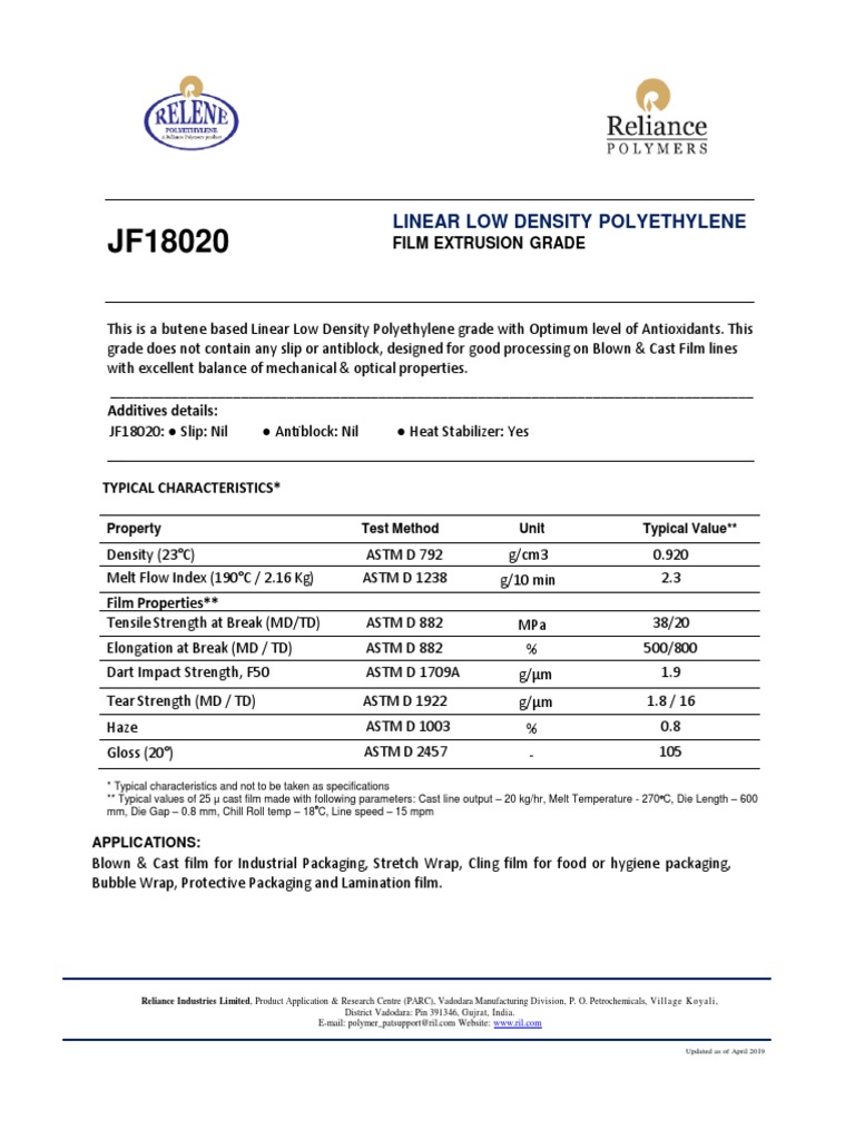 Linear Low Density Polyethylene: Film Extrusion Grade | PDF ...