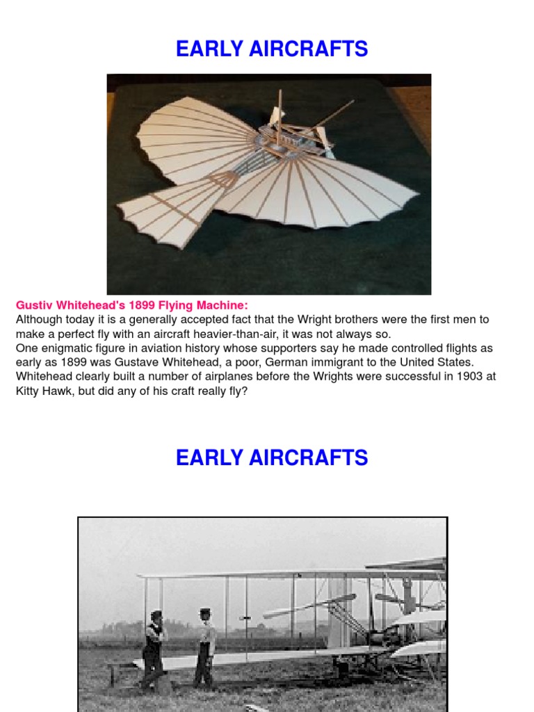 Early Aircrafts: Gustiv Whitehead's 1899 Flying Machine | PDF