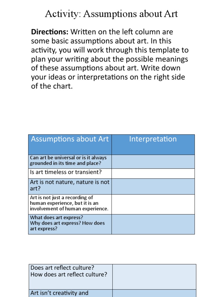 Activity 1 - Assumptions About Art | PDF
