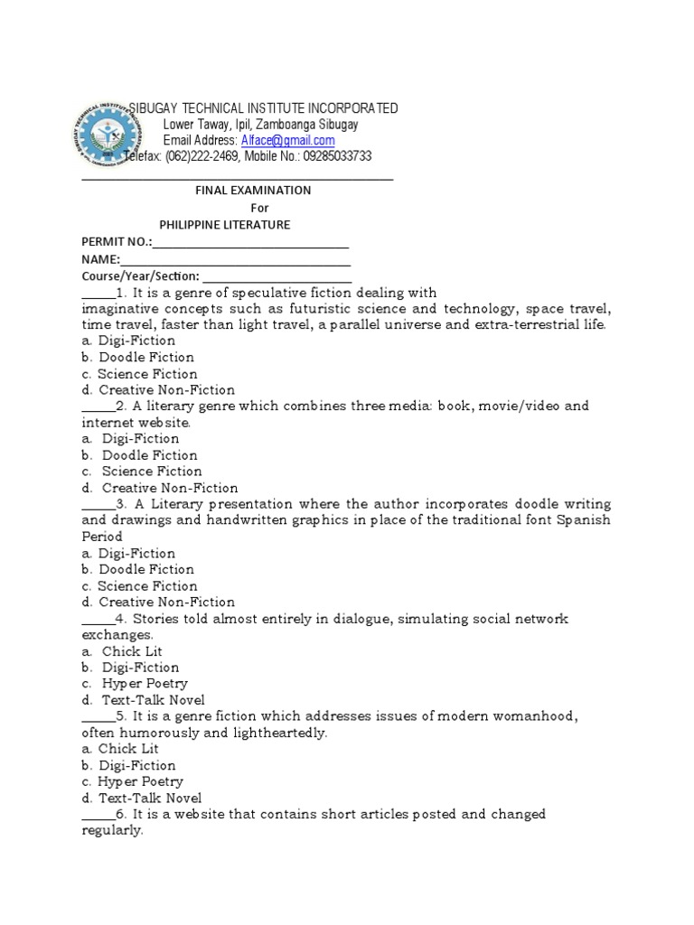 Phil Lit. Final Exam | PDF | Creative Nonfiction | Novels