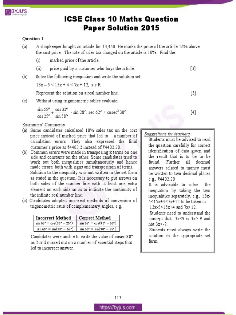 ICSE Class 10 Maths Question Paper Solution 2015 | PDF | Area | Triangle