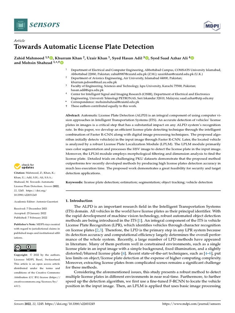 Sensors: Towards Automatic License Plate Detection | PDF | Image ...