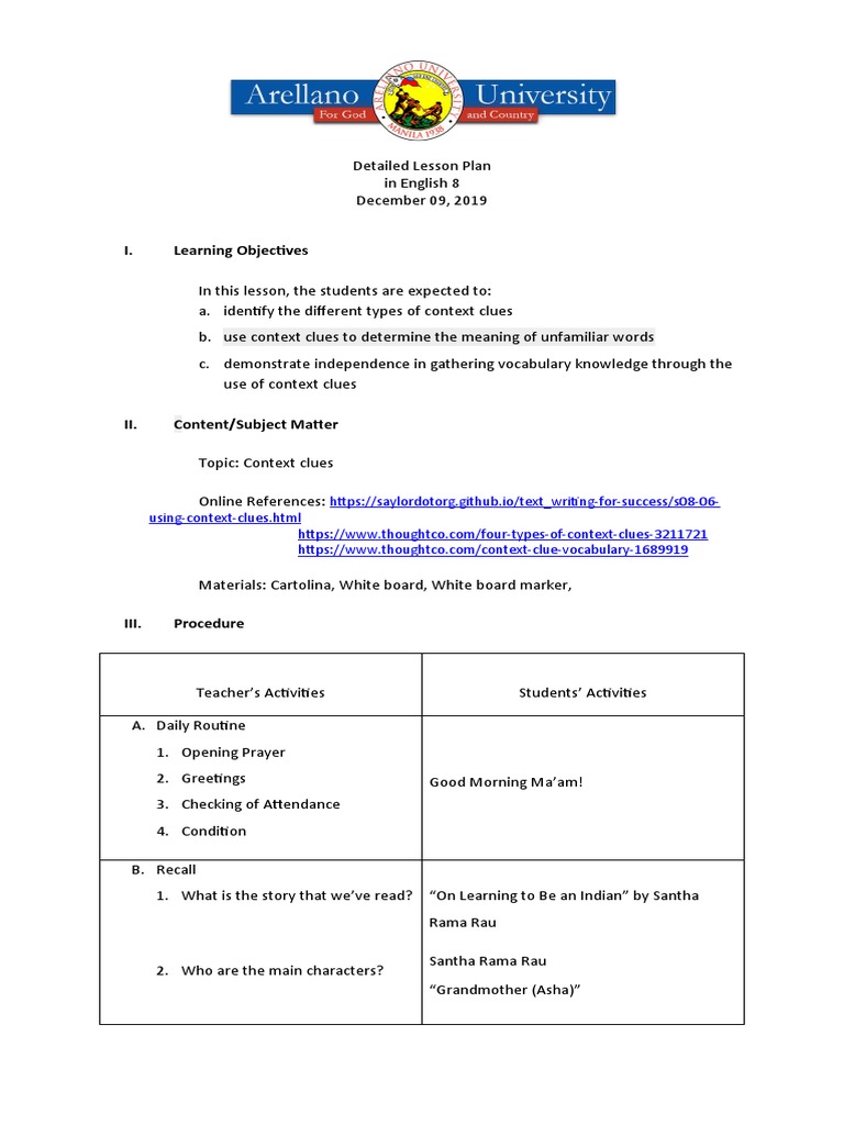 I. Learning Objectives: Using-Context-Clues - HTML | PDF | Bracket ...
