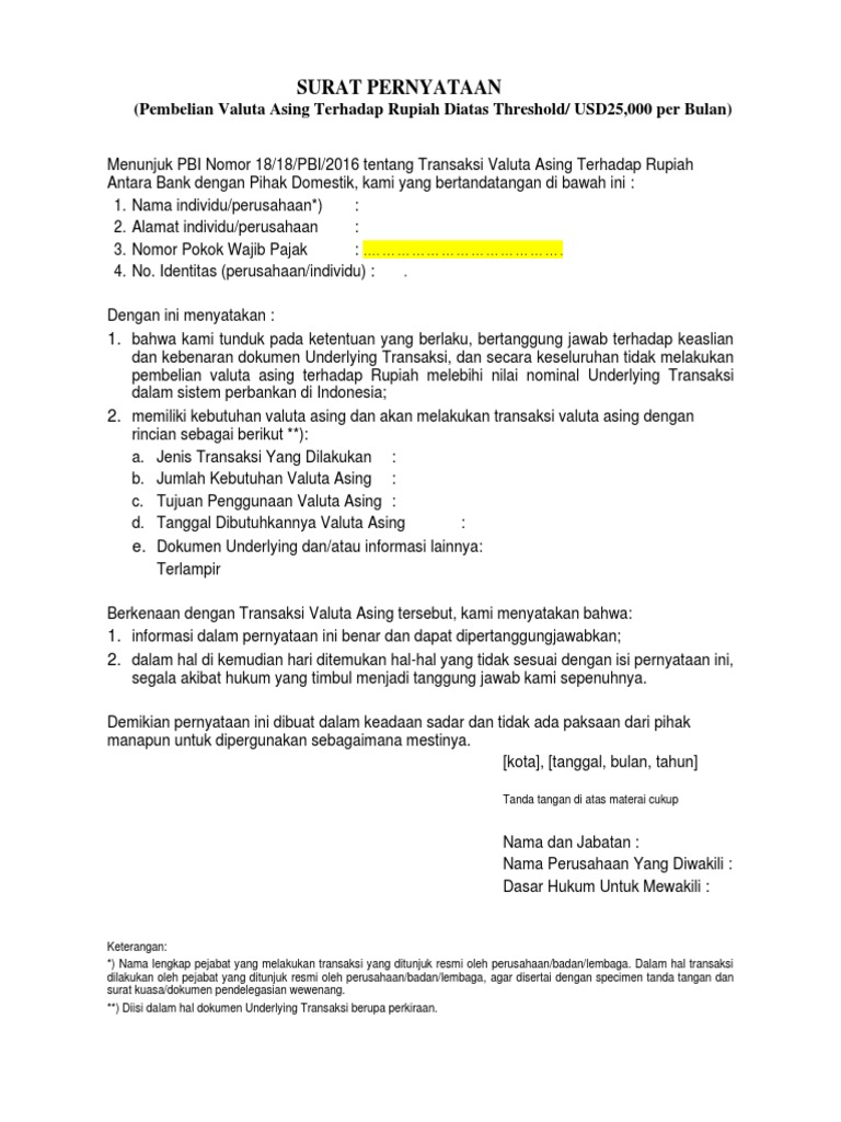 Contoh Underlying Lebih Dari 25000 Usd | PDF