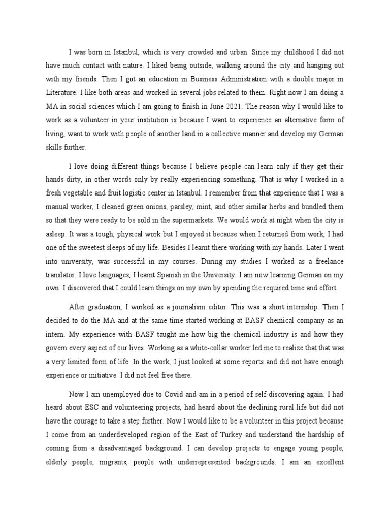 ESC Volunteer Motivation Letter | PDF | Cognition