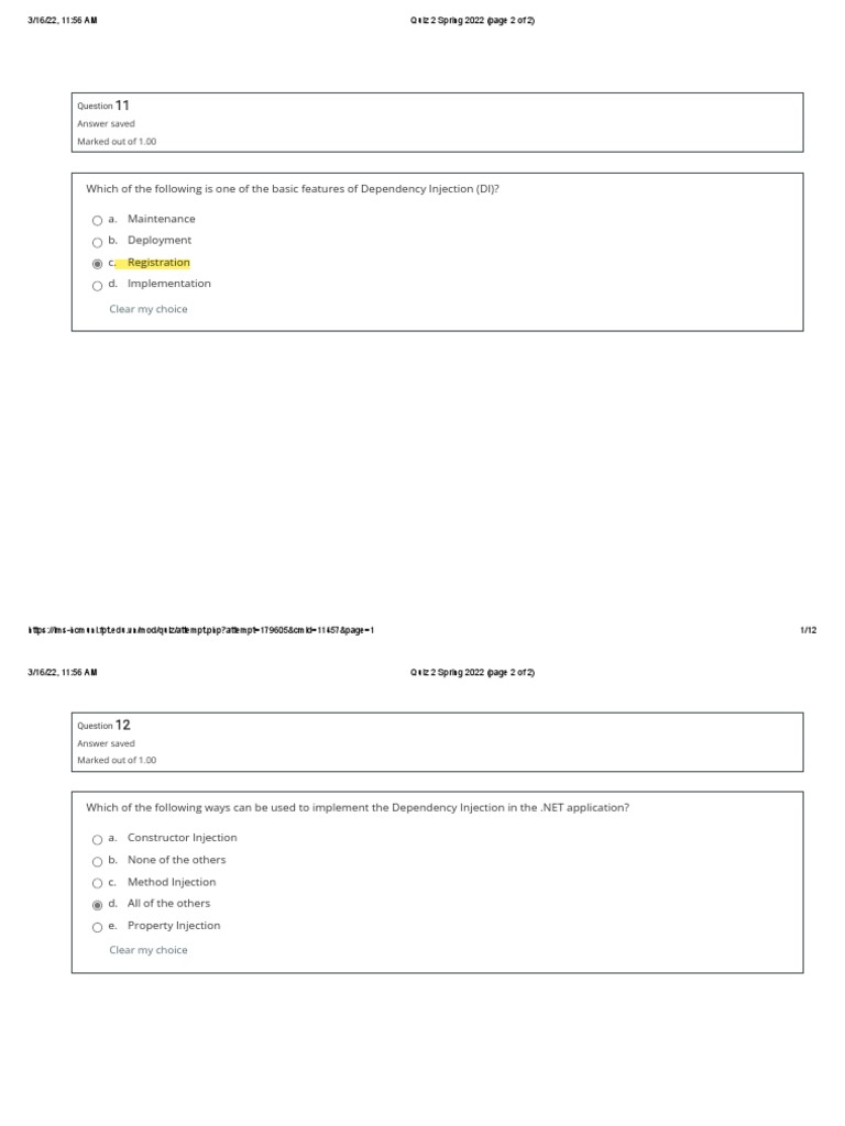 Spring 2022 Dependency Injection Quiz | PDF | Information Technology ...
