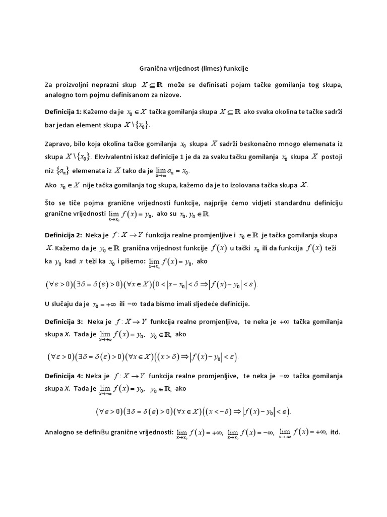 Granična Vrijednost Funkcije Predavanja | PDF
