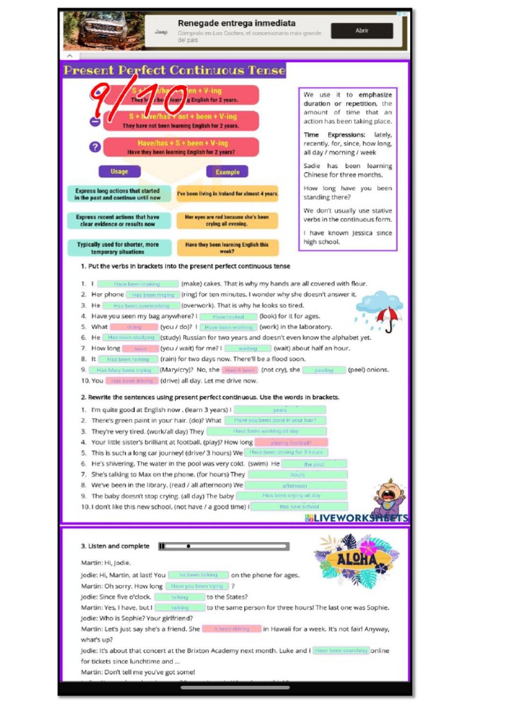 Present Perfect Continuous Tense | PDF