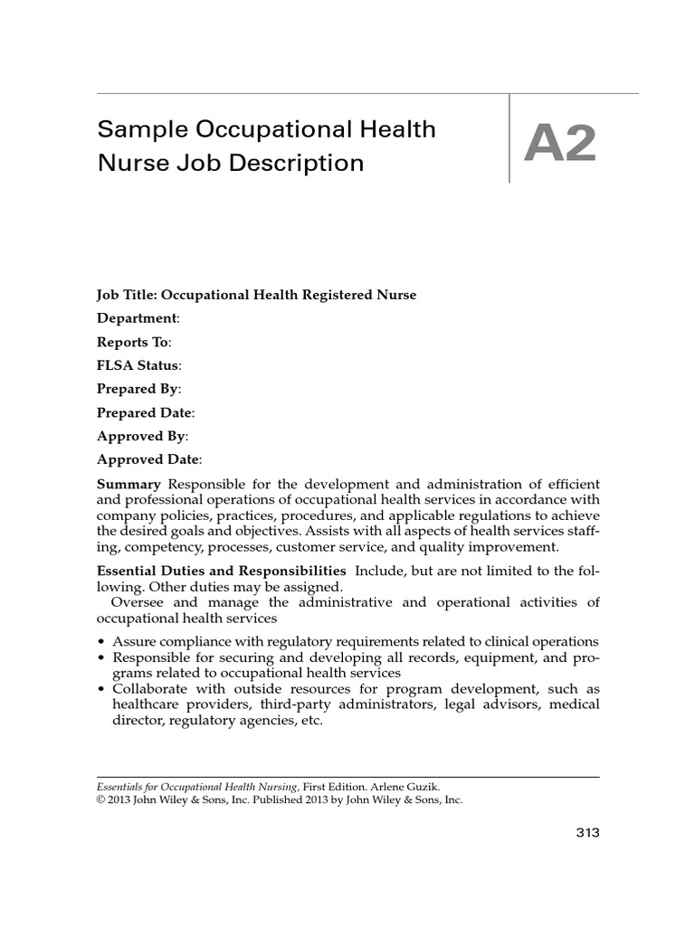 Sample Occupational Health Nurse Job Description | PDF | Occupational ...