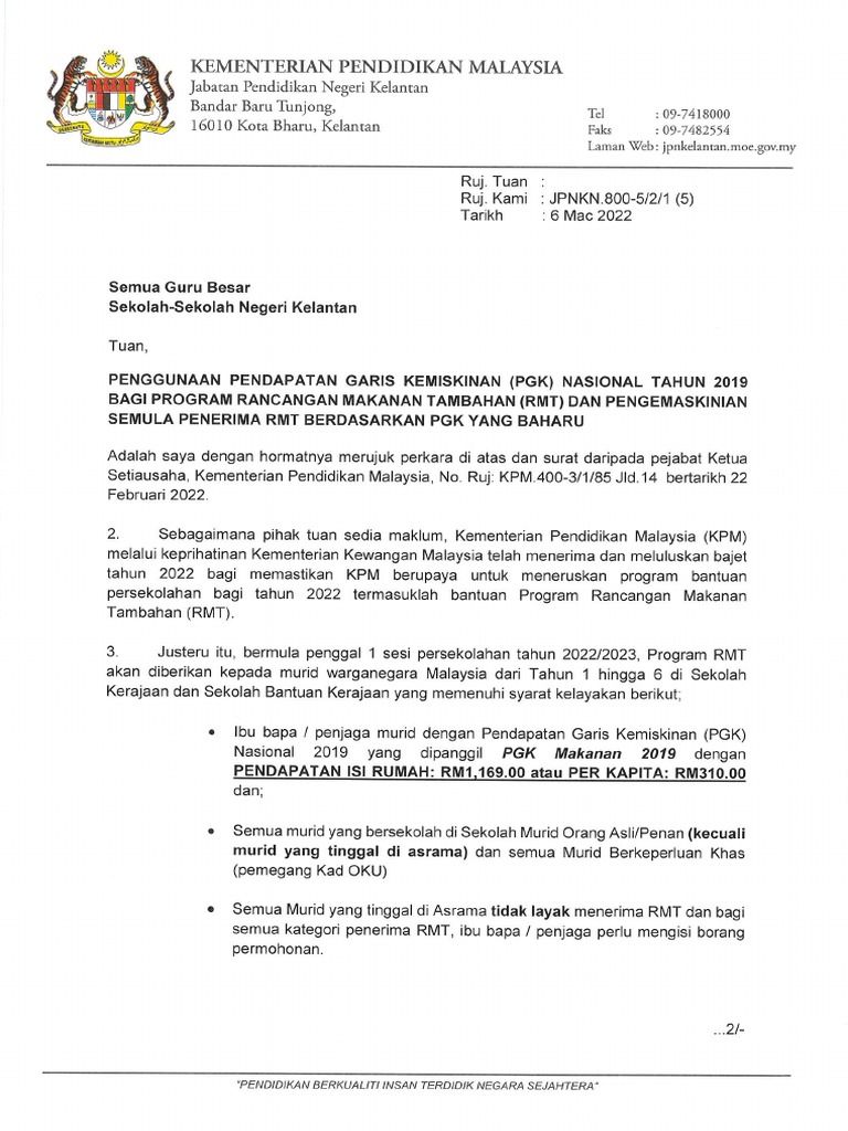 Bil 5. Surat Perubahan PGK Untuk RMT | PDF
