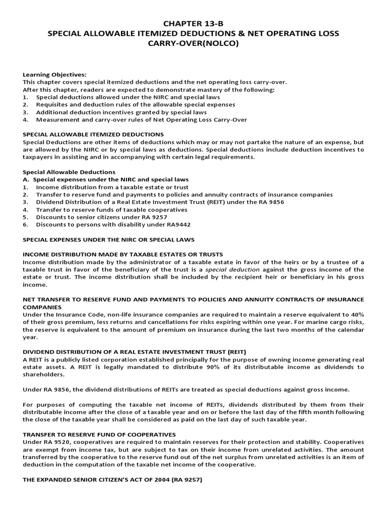 Chapter 13B Special Allowable Itemized Deductions | PDF | Tax Deduction | Dividend
