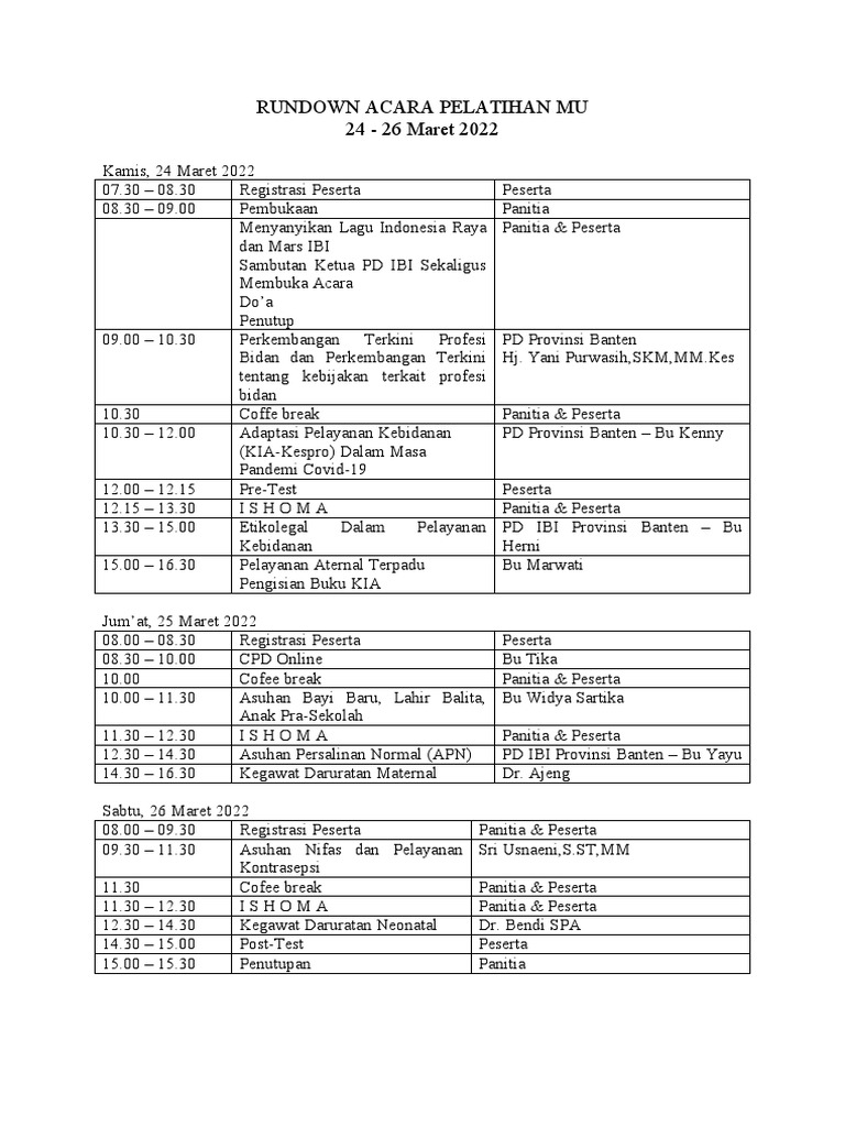 Rundown Acara Pelatihan Mu | PDF