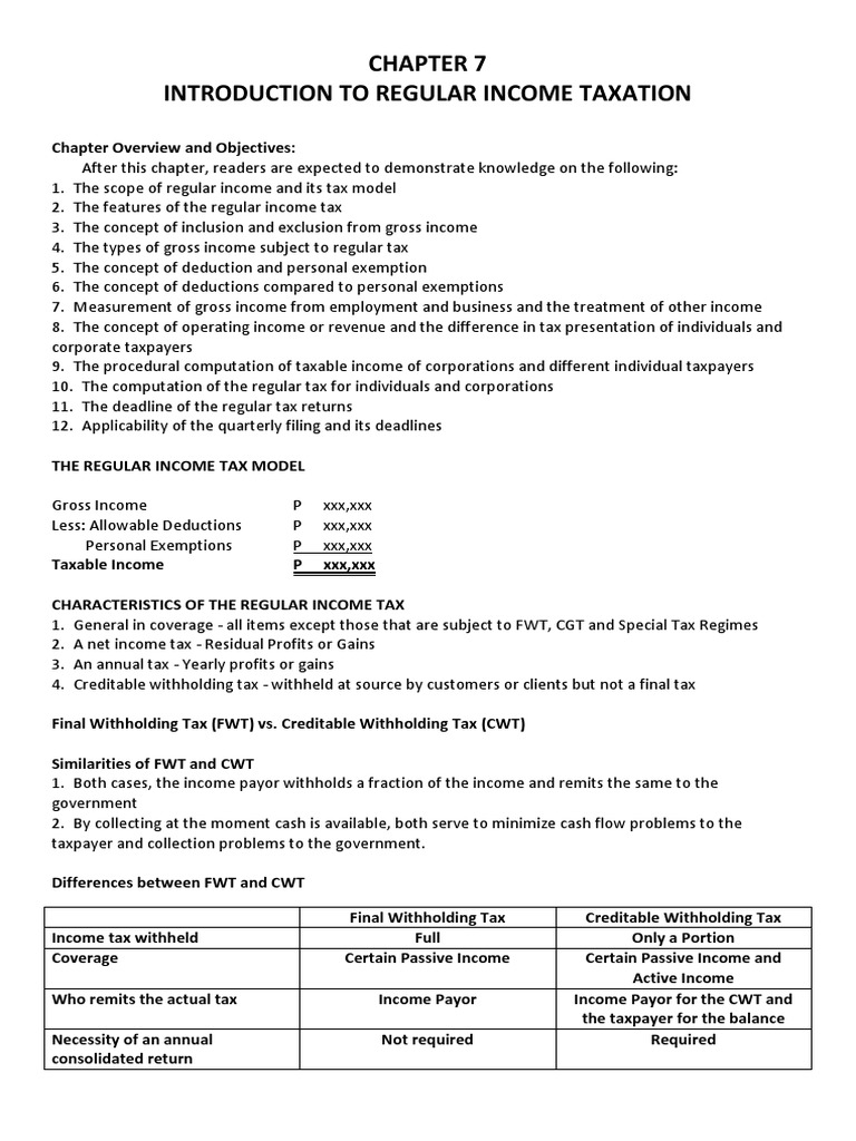 Chapter 7 Introduction To Regular Income Taxation | PDF | Tax Deduction ...
