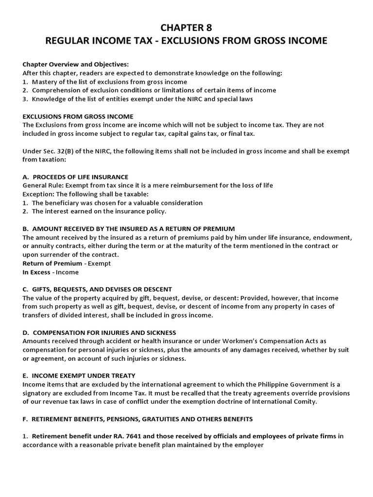 Chapter 8 Regular Income Tax - Exclusion From Gross Income | PDF ...