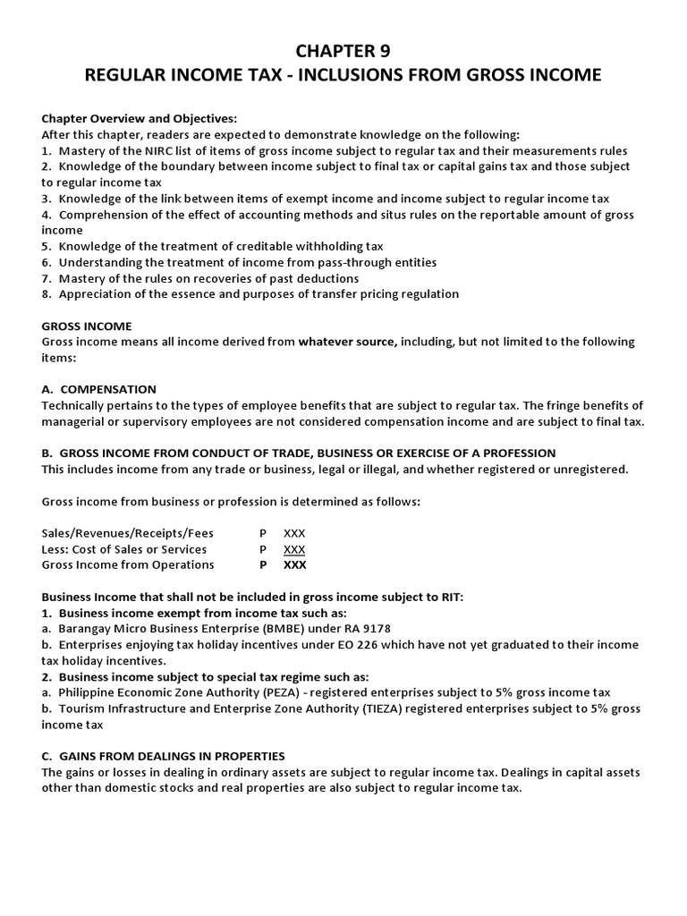 Chapter 9 Regular Income Tax - Inclusion From Gross Income | PDF | Tax ...