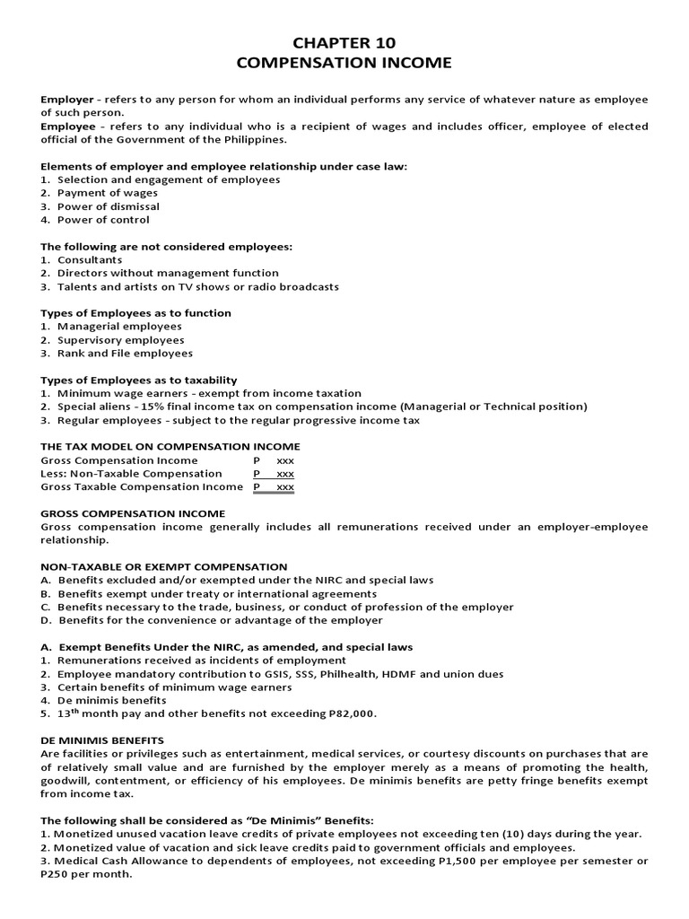 Chapter 10 Compensation Income | PDF | Employment | Taxes