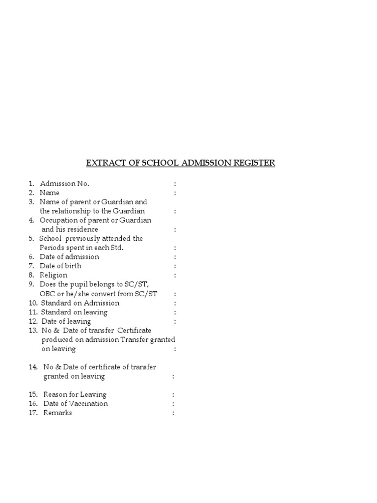 Extract of School Admission Register | PDF