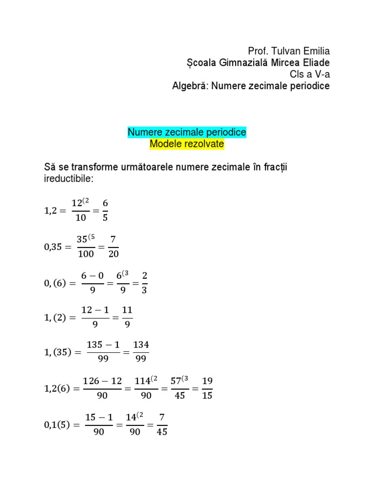 Fractii Zecimale Periodice - Fisa de Lucru | PDF