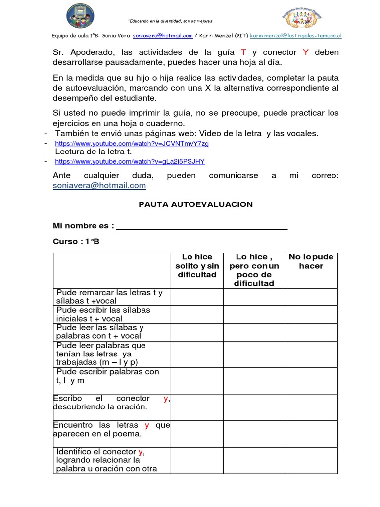 Guía Lenguaje Letra T | PDF | Palabra | Escritura