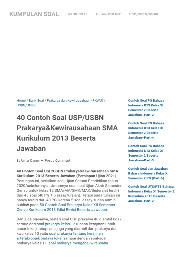 Contoh Soal Pkwu Xii | PDF