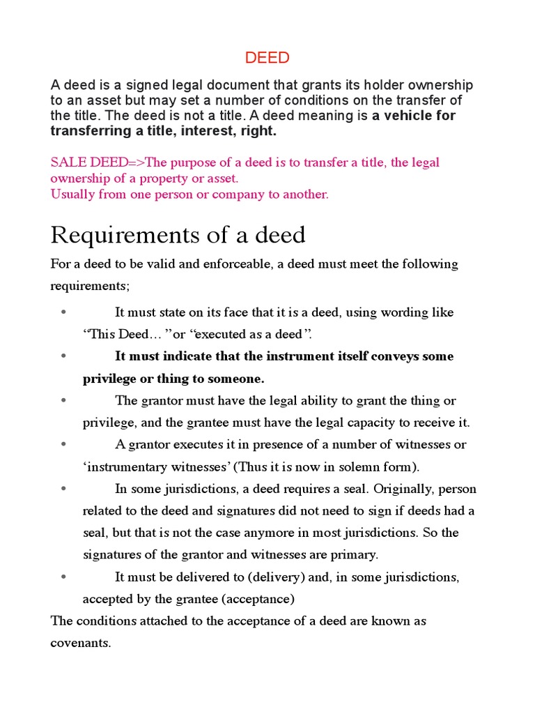 Deed - Means & Req | PDF | Deed | Conveyancing