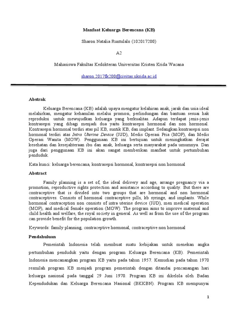 Manfaat Keluarga Berencana (KB) | PDF