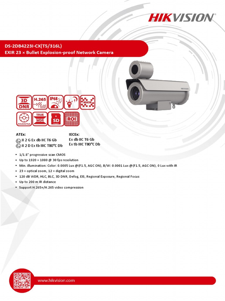DS-2DB4223I-CX (T5/316L) EXIR 23 × Bullet Explosion-Proof Network ...