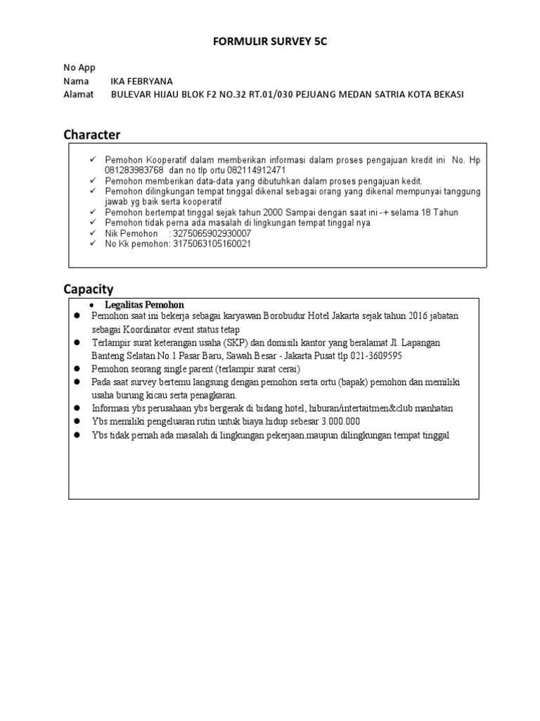 Character: Formulir Survey 5C | PDF