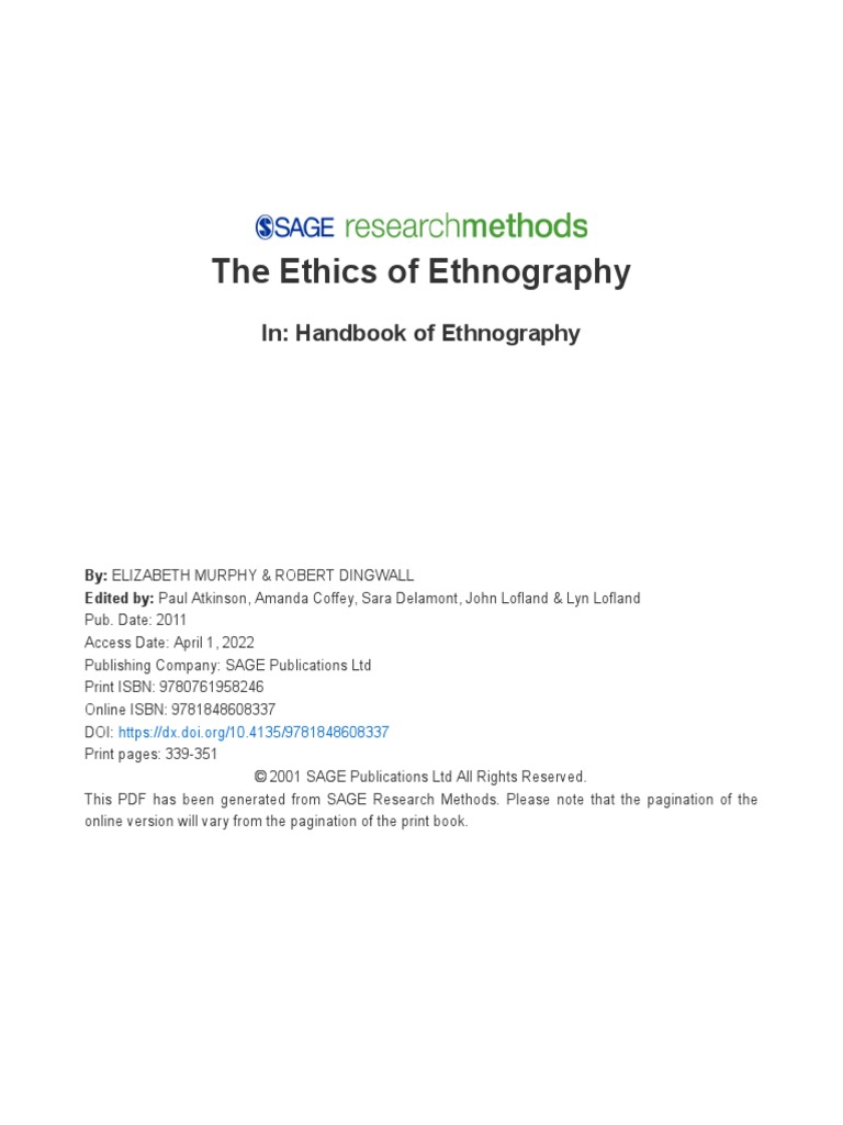 Handbook of Ethnography | PDF | Ethnography | Autonomy