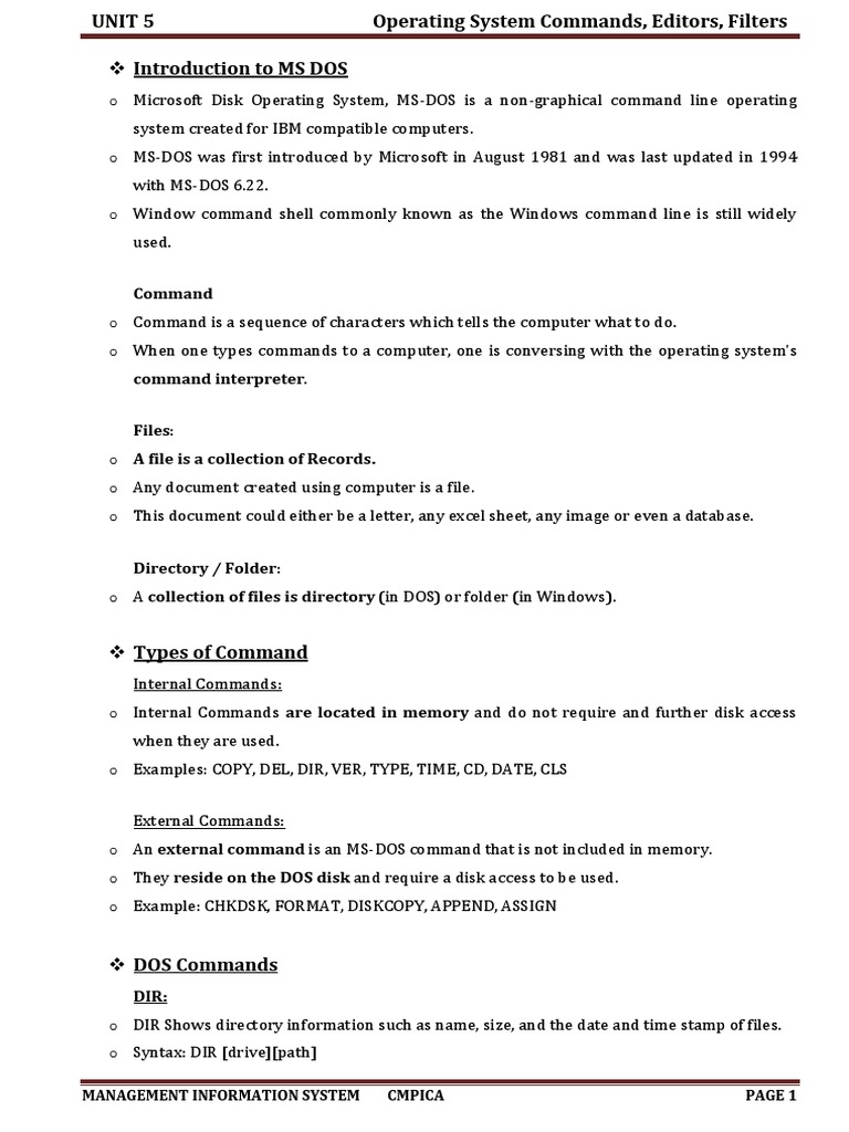Unit 5 MS Dos | PDF | Computer File | Unix