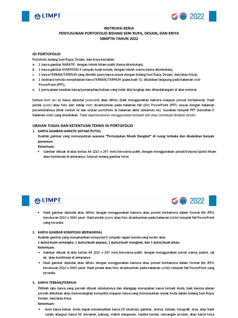 02 Instruksi Kerja Portofolio SRDSKR - SBMPTN 2022 | PDF
